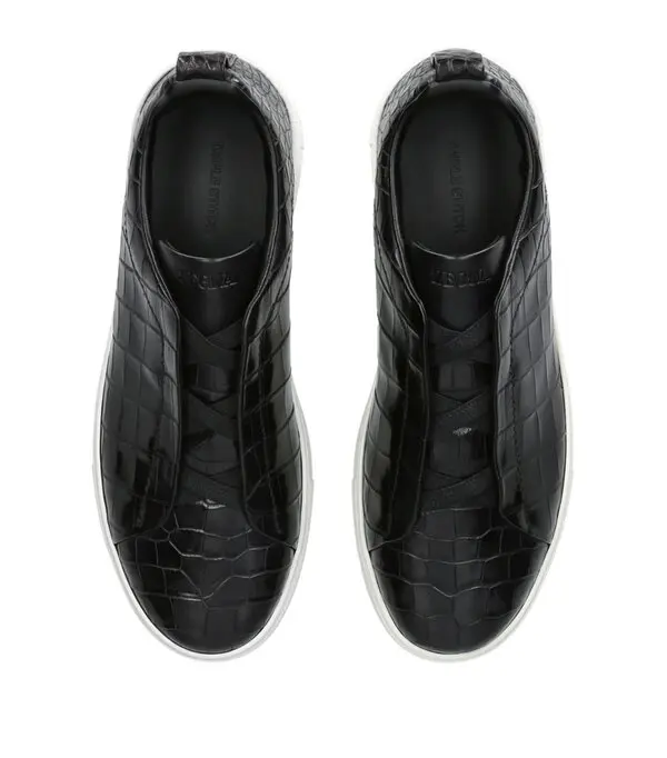 Zegna Crocodile Leather Triple Stitch Sneakers - Black