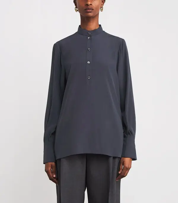 Eleventy Silk Mandarin Collar Tunic Shirt