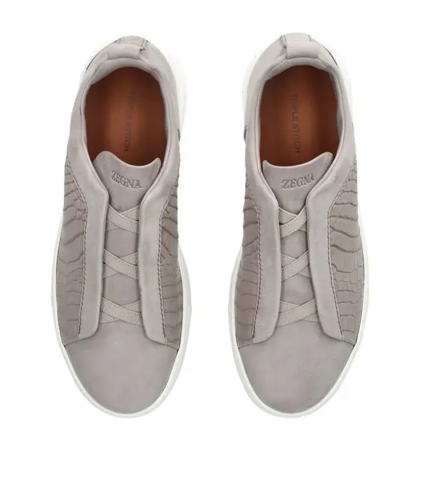 Zegna Crocodile Leather Triple Stitch Secondskin Sneakers - Grey