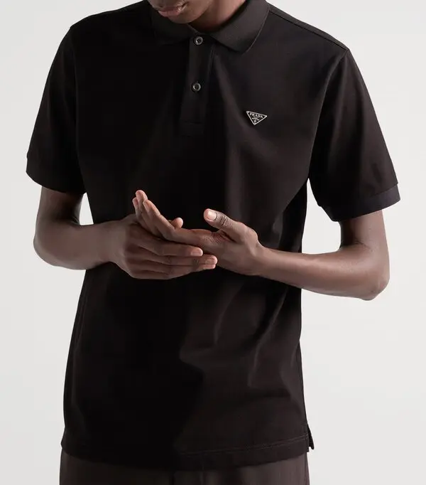 Prada Cotton Piqué Polo Shirt - Black