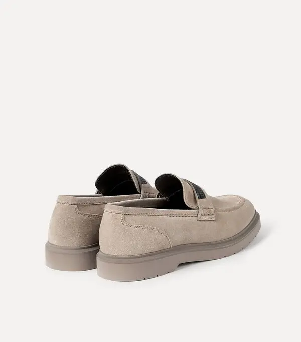 Brunello Cucinelli Suede Monili Penny Loafers - Beige