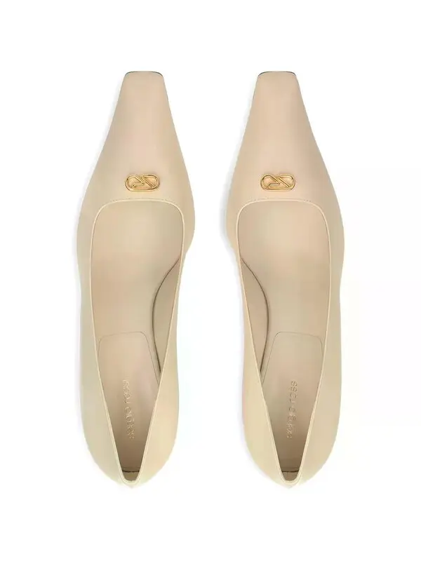 SERGIO ROSSI Logo Plaque Square Toe Pumps - Neutrals