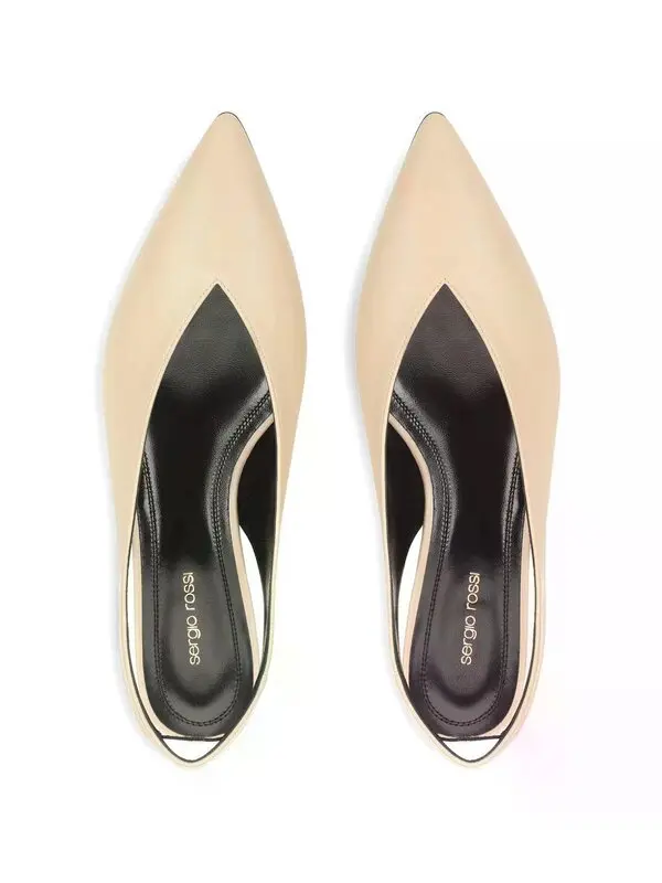 SERGIO ROSSI Beige Pointed Toe Slingback Pumps - Neutrals