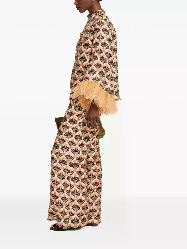 La DoubleJ Florette Print Silk Twill Palazzo Trousers - Brown