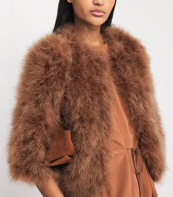 YVES SALOMON Feather Cropped Jacket - Beige