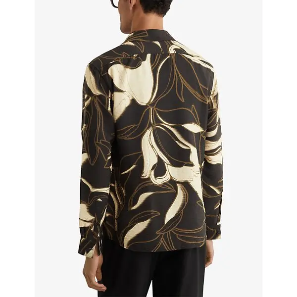 REISS Paloma Floral-print Woven Shirt - Black