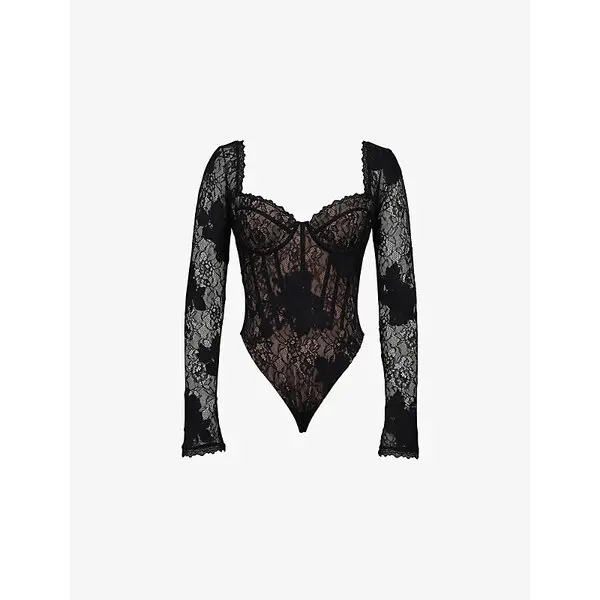 House Of Cb Aneira Long Sleeve Lace Bodysuit - Black