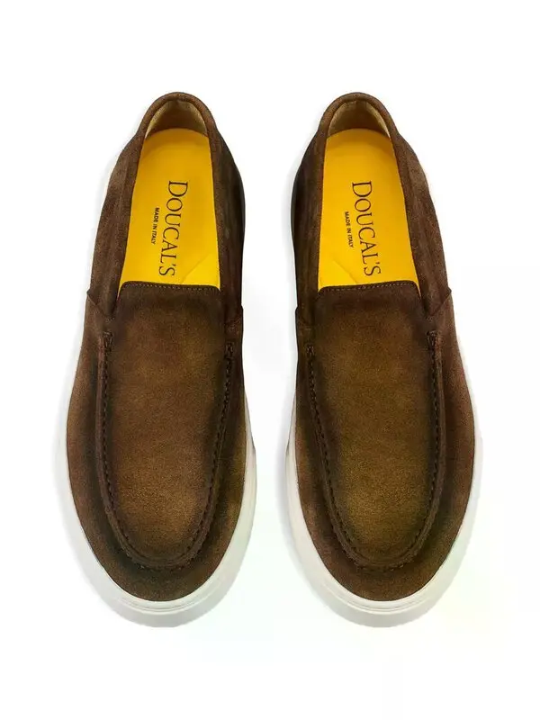 DOUCAL'S Calf Suede Slip-on Loafers - Brown