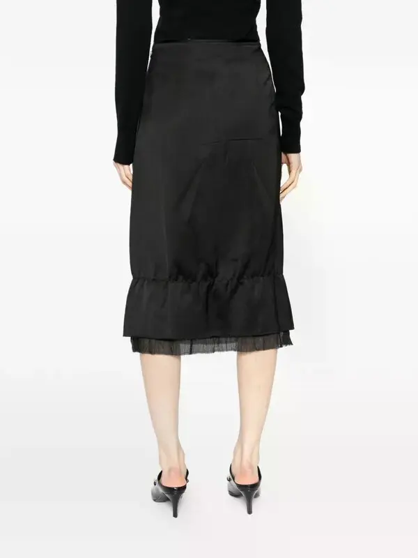 TOTEME Satin Midi Skirt With Ruffle Detail - Black
