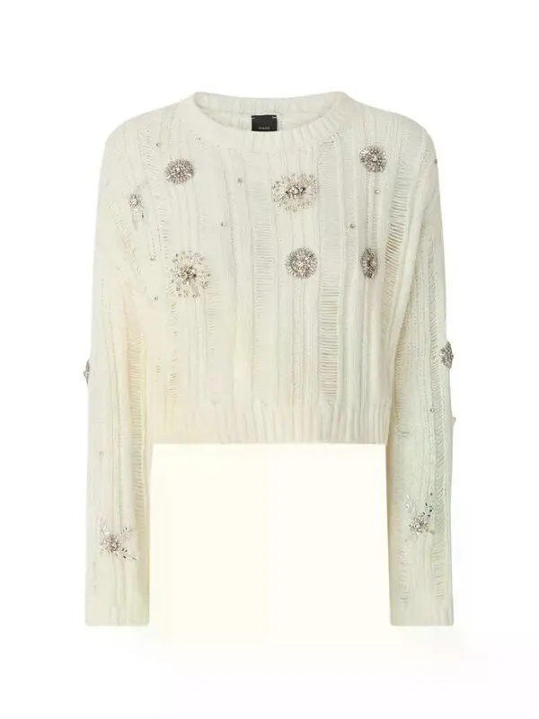 Pinko Embellished Openwork Cotton-blend Sweater - Neutrals