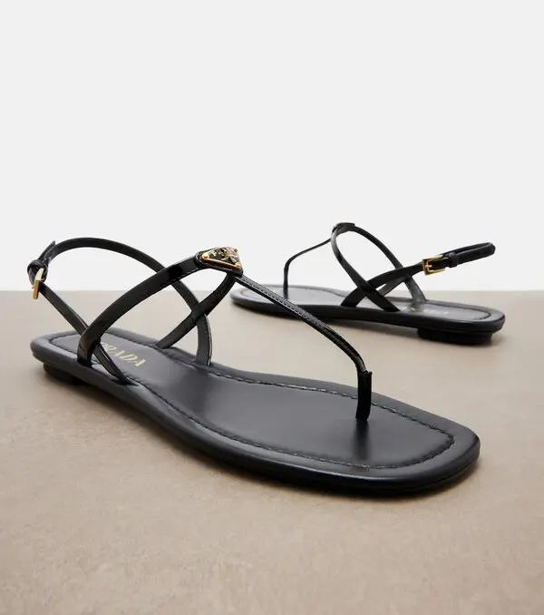 Prada Patent Leather Thong Sandals - Black
