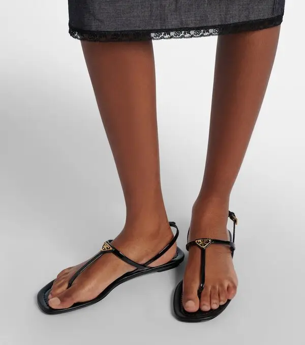 Prada Patent Leather Thong Sandals - Black