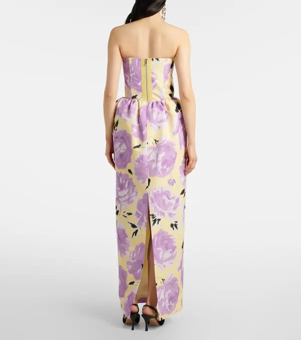 PATOU Floral Print Strapless Gown