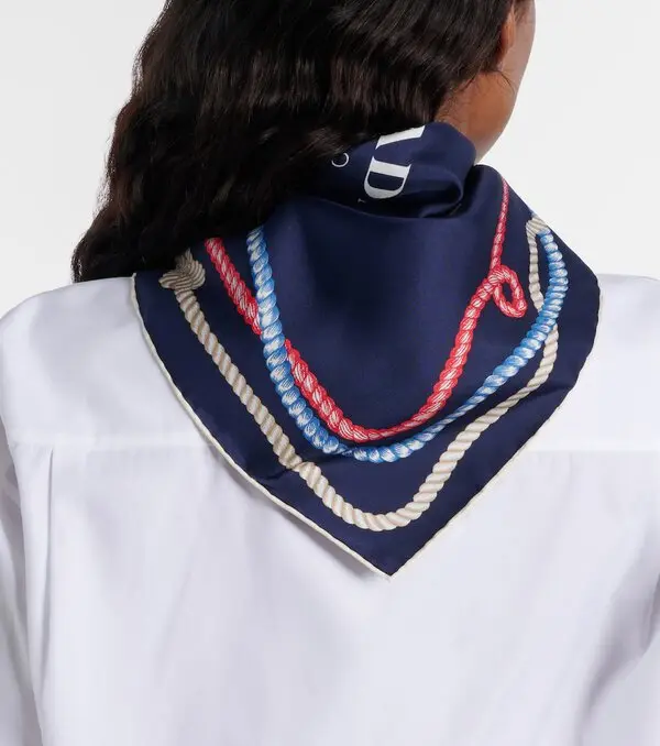 Prada Printed Silk Twill Scarf - Blue