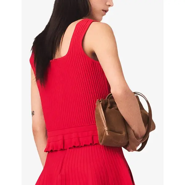 Maje Ruffled Square-neck Stretch-knit Top
