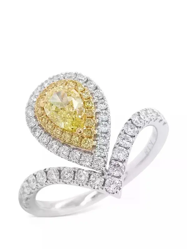 HYT JEWELRY 18kt White Gold Pear-cut Yellow Diamond And Diamond Ring