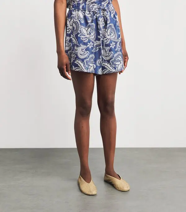 Sandro Satin Paisley Shorts - Blue