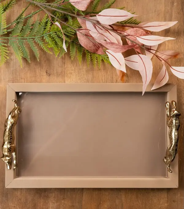LES-OTTOMANS Leather And Brass Leopard Tray