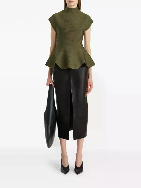 Khaite Nappa Lambskin Tapered Skirt With Front Slit - Black