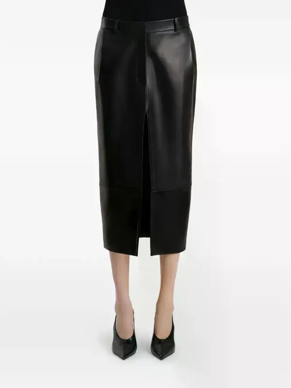 Khaite Nappa Lambskin Tapered Skirt With Front Slit - Black
