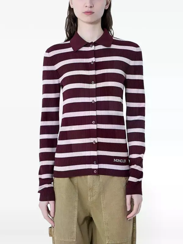 Moncler Striped Ribbed Knit Cardigan - Red