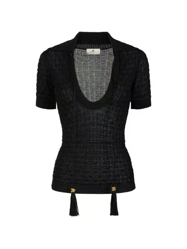 Elisabetta Franchi Short-sleeved Knit Top With Tassels - Black