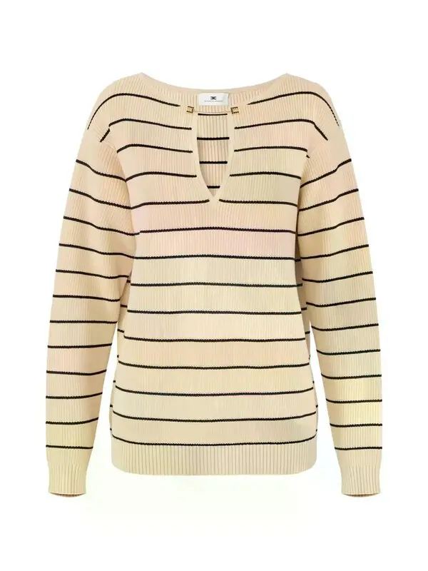 Elisabetta Franchi Striped V-cut Knit Pullover - Neutrals