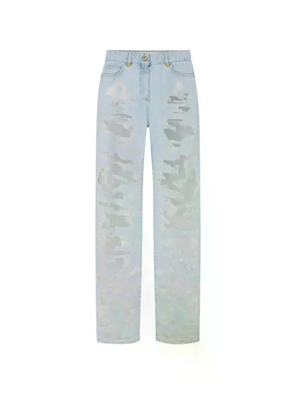 Elisabetta Franchi Low-waist Palazzo Leg Jeans With Devoré Finish - Blue