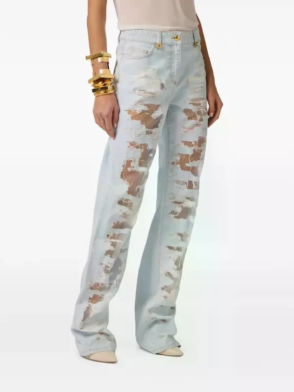 Elisabetta Franchi Low-waist Palazzo Leg Jeans With Devoré Finish