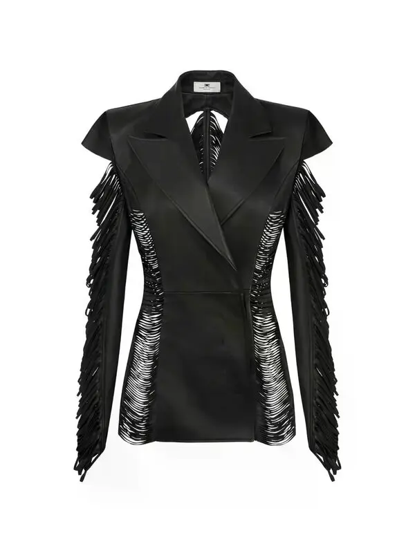 Elisabetta Franchi Double-breasted Fringed Leather Jacket