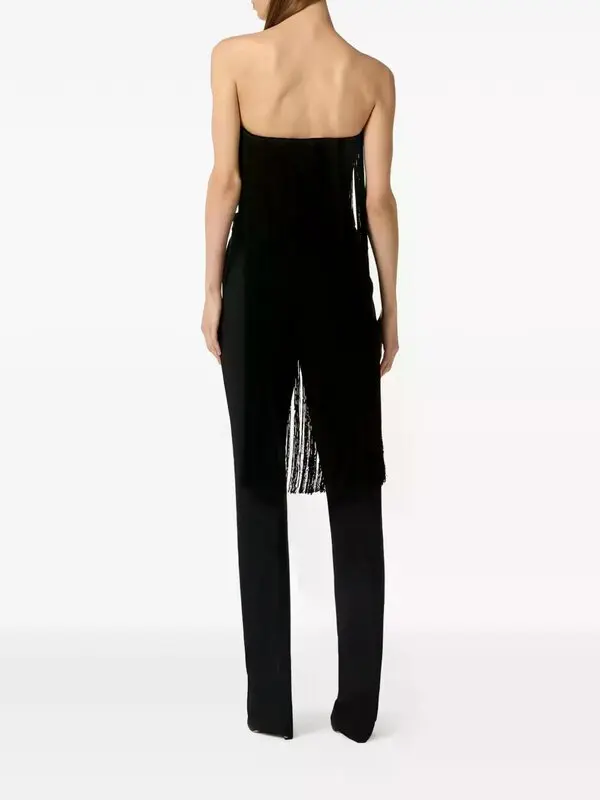 Elisabetta Franchi Tulle Fringe Bustier Top - Black