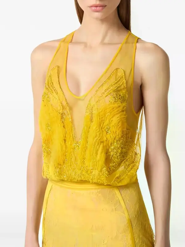 Elisabetta Franchi Embroidered Tulle Racerback Top