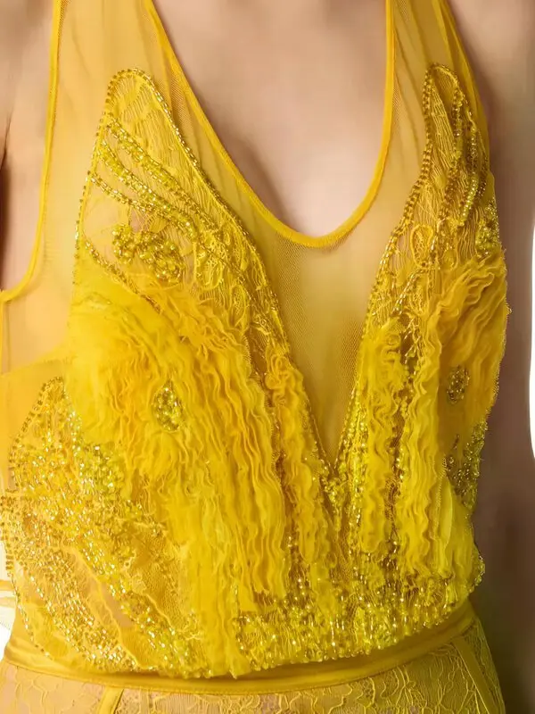 Elisabetta Franchi Embroidered Tulle Racerback Top