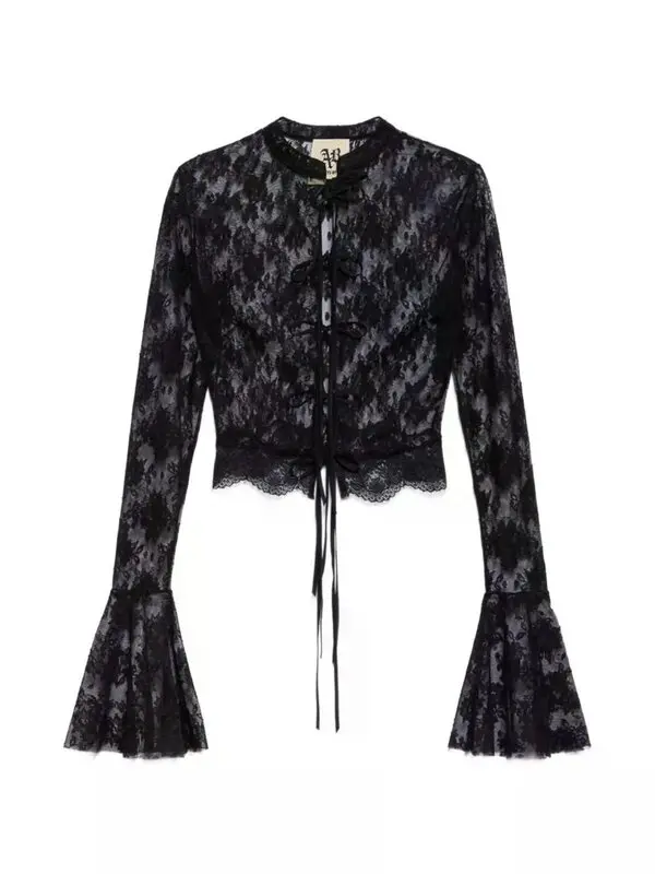 ANIYE BY Lace Cropped Blouse With Flared Sleeves And Scalloped Trims