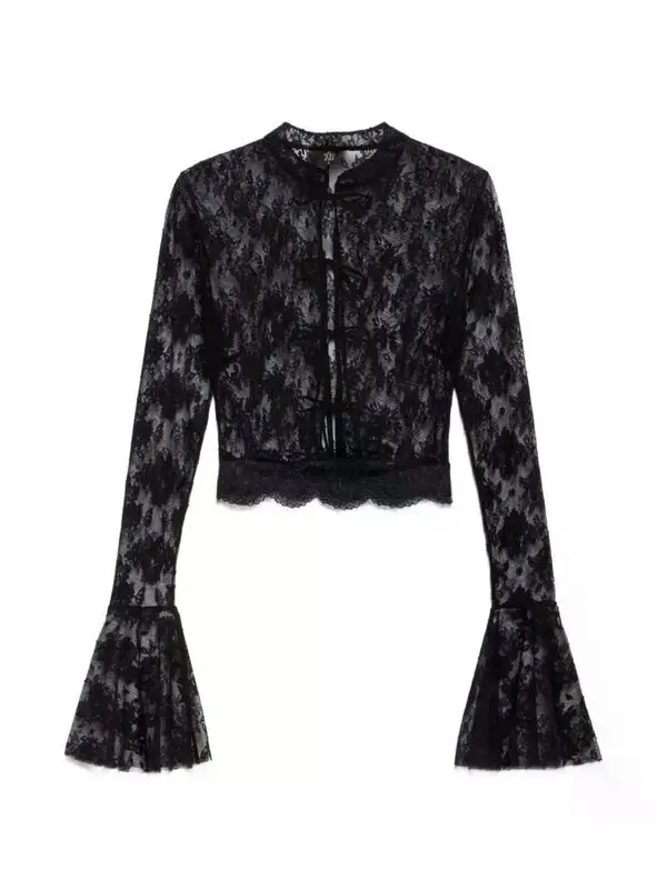 ANIYE BY Lace Cropped Blouse With Flared Sleeves And Scalloped Trims