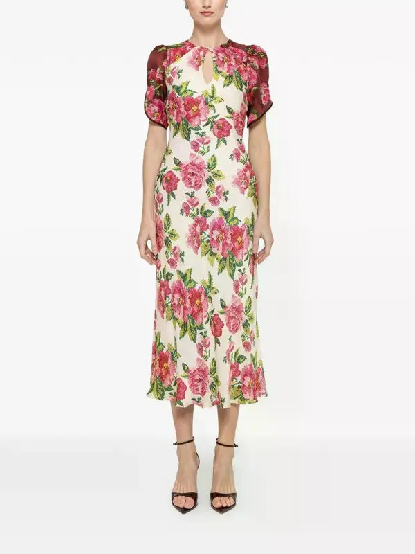 NISSA Floral Print Midi Dress - Neutrals