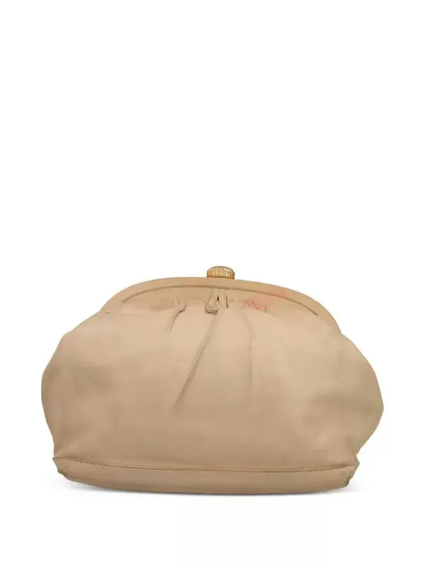 Vintage Leather Clutch Bag With Clasp And Gold Tone Embellishment