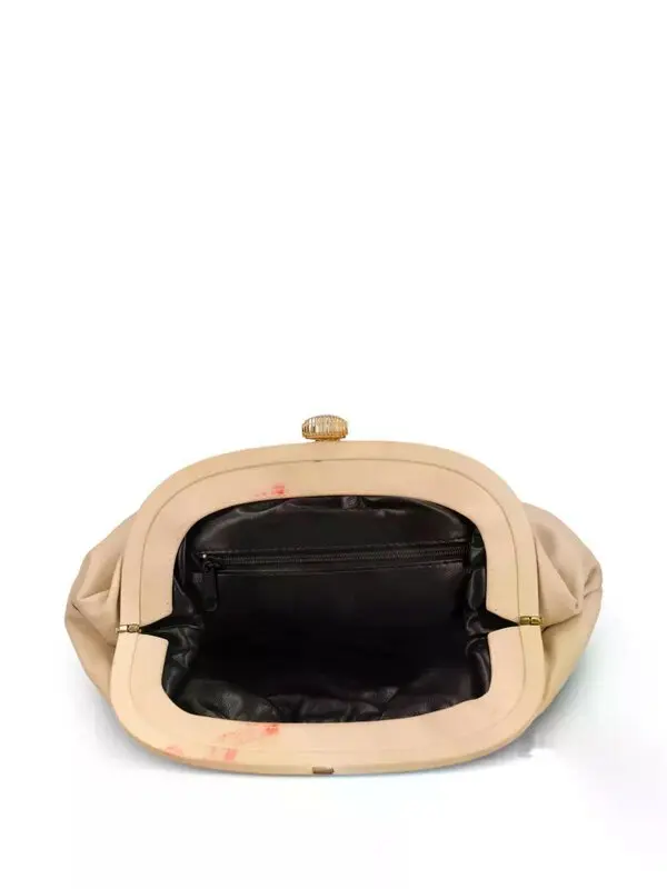 Vintage Leather Clutch Bag With Clasp And Gold Tone Embellishment