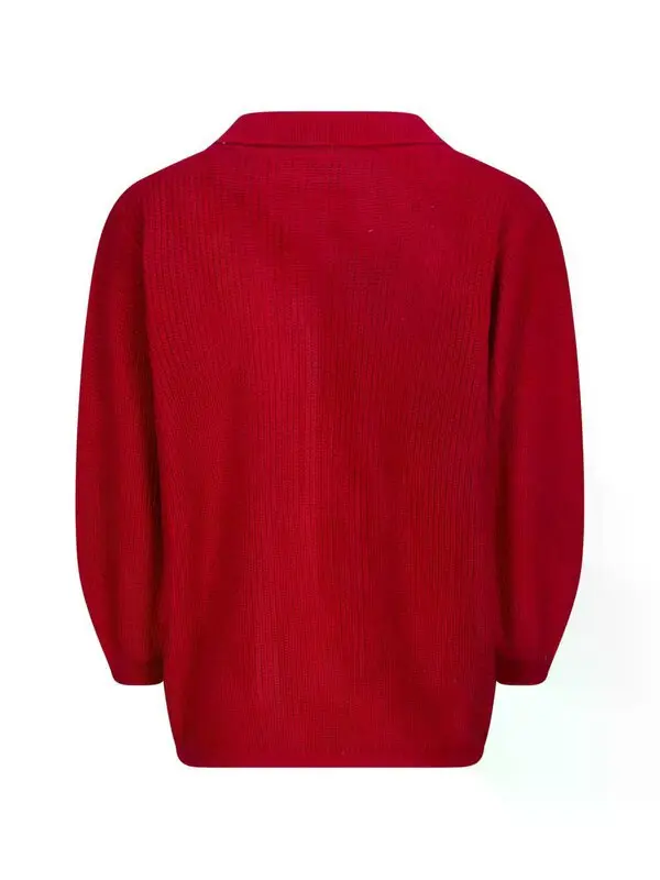 BE YOU Ribbed Knit Polo Sweater With V-neck And Three-quarter Sleeves