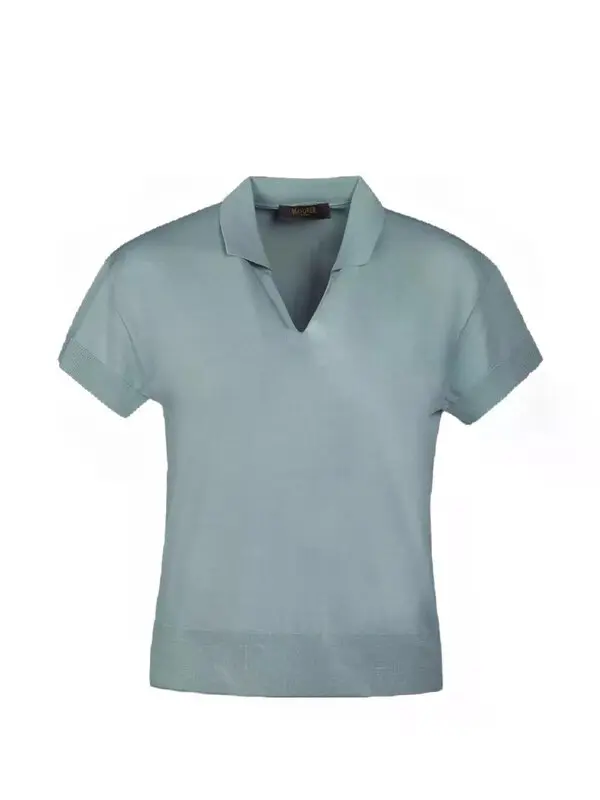 MOORER V-neck Knit Polo - Blue
