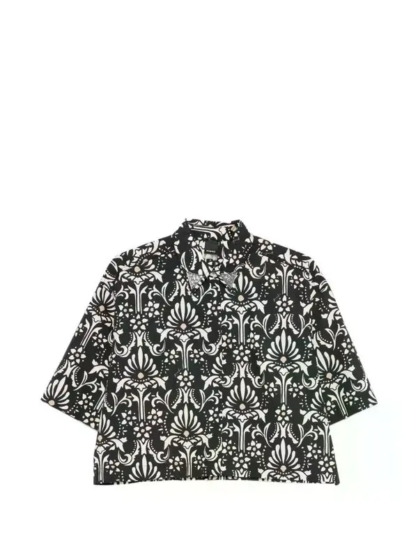 Pinko Embellished Cropped Cotton Shirt With Snake Print - Black
