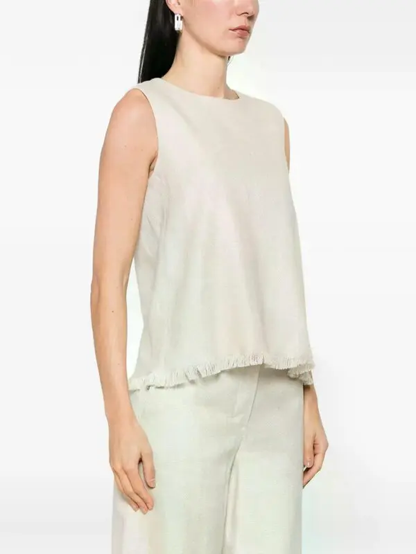 Max Mara Anika Fringed Round Neck Sleeveless Top - Neutrals