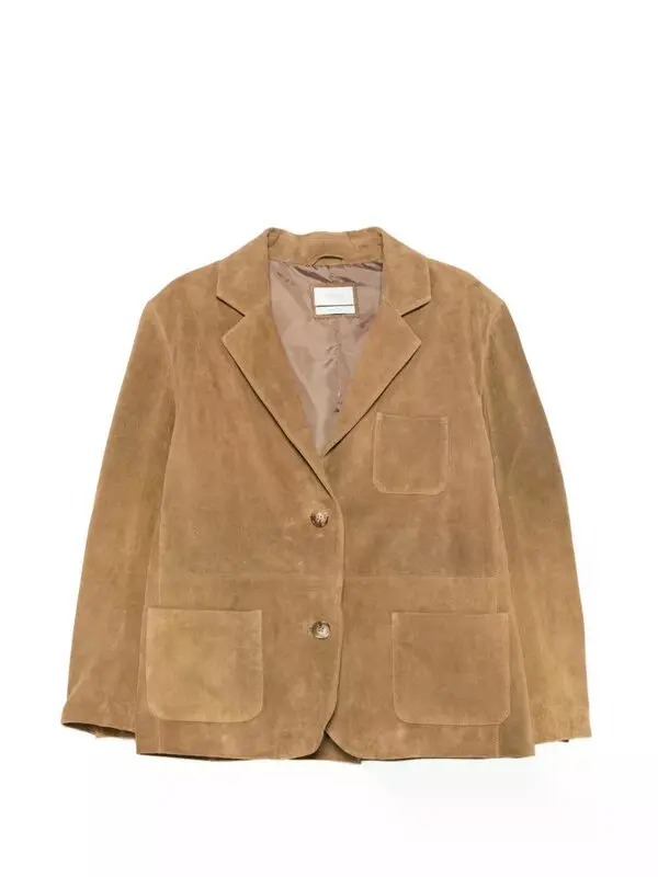 VICOLO Suede Blazer With Patch Pockets - Neutrals