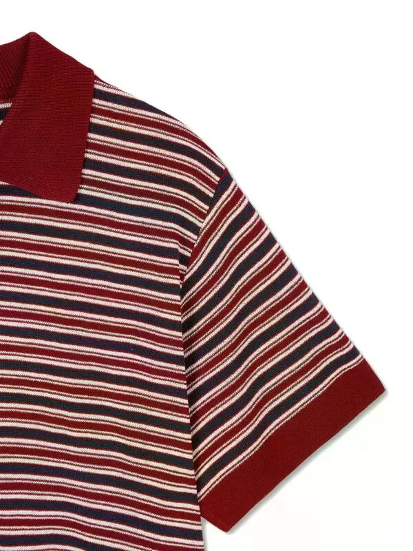 STUDIO TOMBOY Striped Short Sleeve Polo Sweater - Red