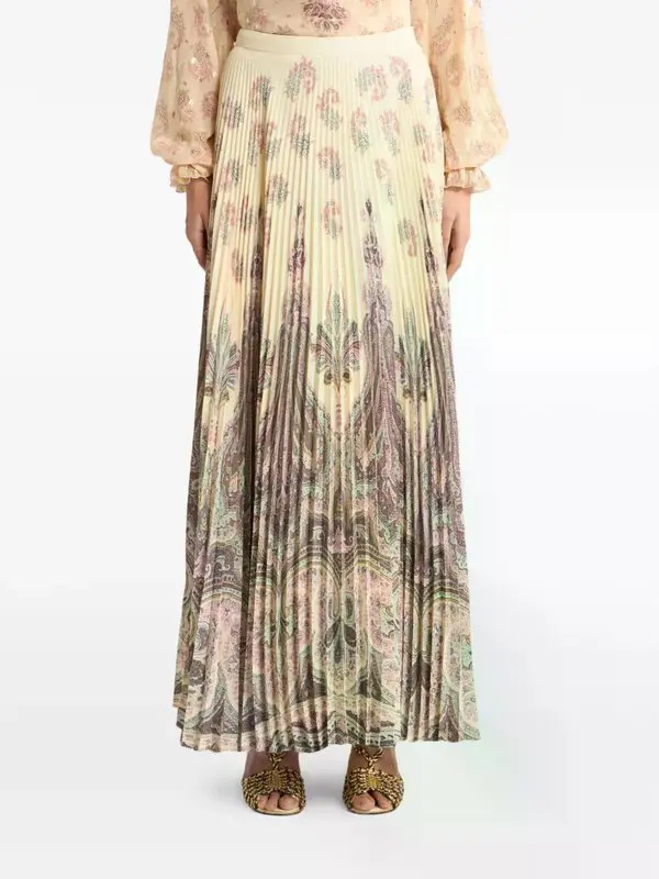 Etro Placed Print Pleated Maxi Skirt