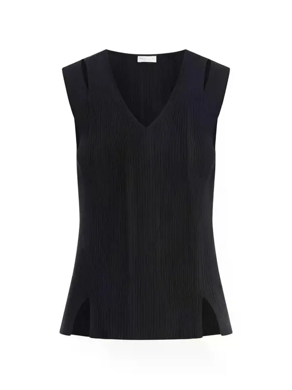 ROBERTO COLLINA Ribbed Knit V-neck Top With Cut-out Detail - Black