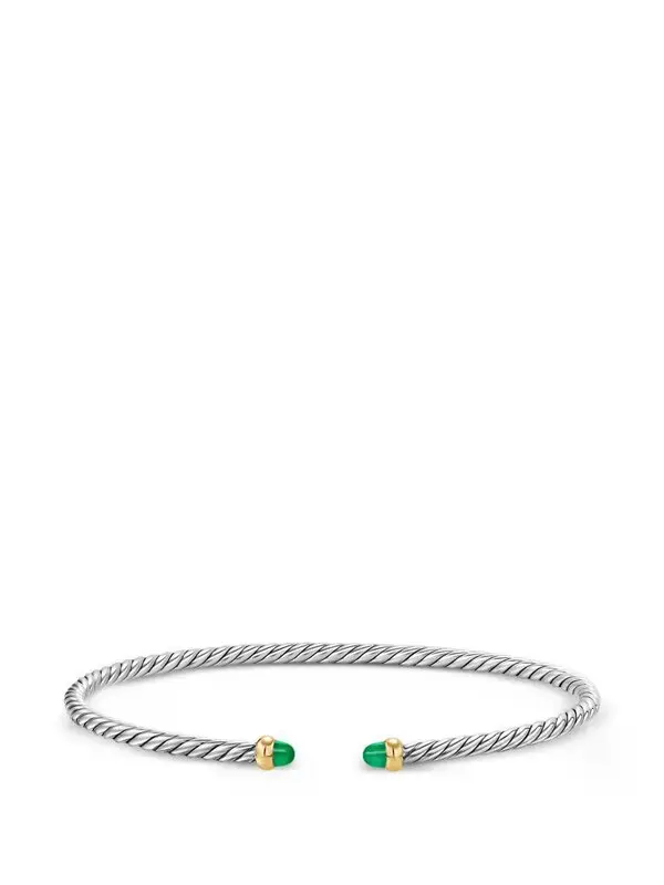 David Yurman Sterling And 14k Yellow Gold Cable Flex Bracelet With Emeralds