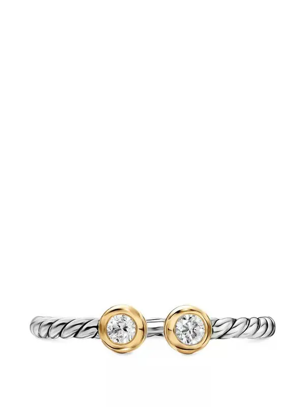 David Yurman Cable Open Round Ring With Diamonds In Sterling And 14k Yellow Gold - Silver