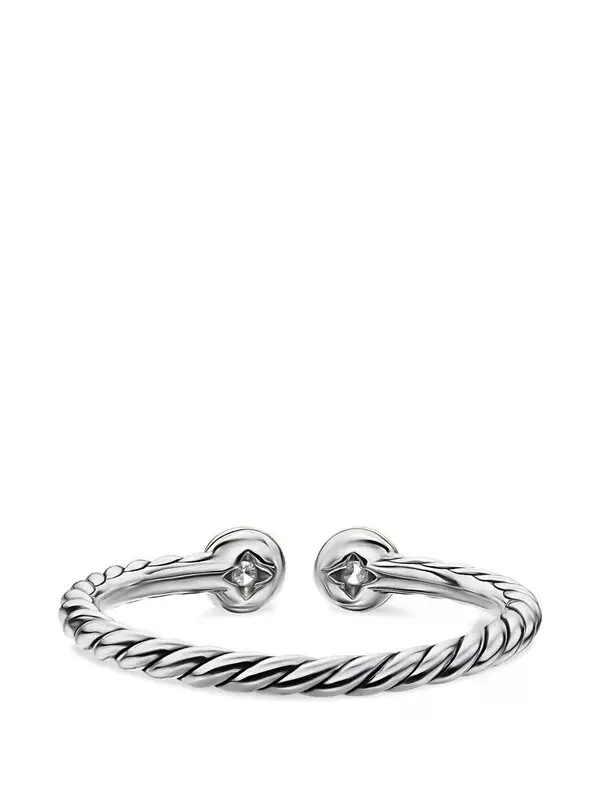David Yurman Cable Open Round Ring With Diamonds In Sterling And 14k Yellow Gold
