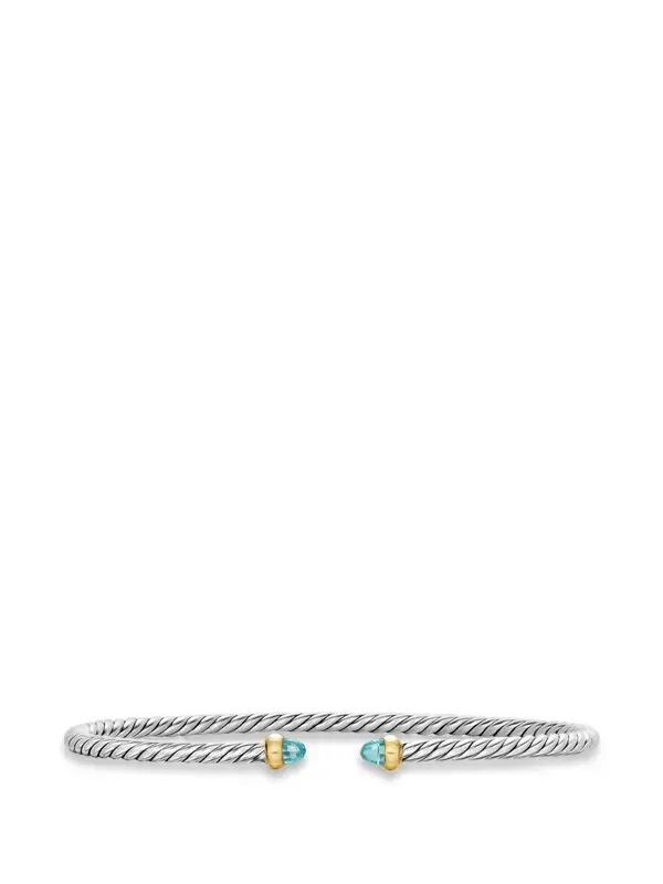 David Yurman Sterling And 14k Yellow Gold Aquamarine Micro Cable Flex® Bracelet - Silver